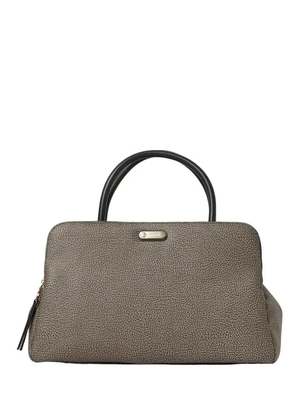Borbonese Urban Mini Two-tone Handbag With Double Handle And Shoulder Strap - Mud