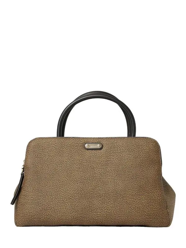 Borbonese Urban Mini Two-tone Handbag With Double Handle And Shoulder Strap - White