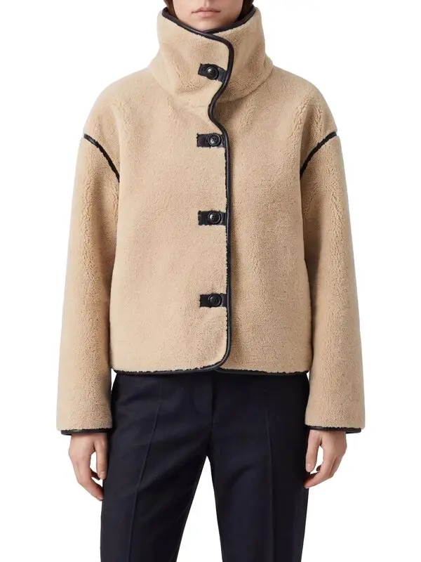 ELEH Single-breasted Short Coat In Technical Fabric With Funnel Neck - Beige