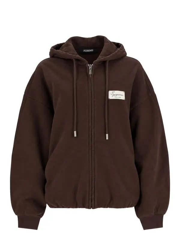 Jacquemus Felpa "corso" Con Cappuccio E Zip - Dark Chocolate