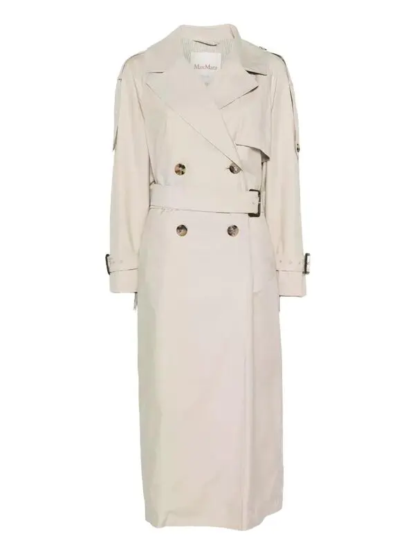 Max Mara Long Double-breasted Trench Coat In Water-repellent Cotton Beige - Neutrals