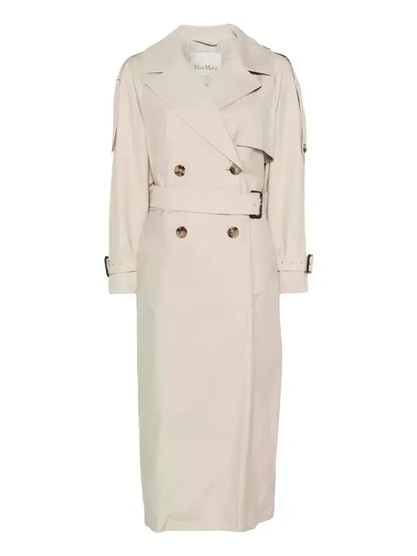 Max Mara Long Double-breasted Trench Coat In Water-repellent Cotton Beige - Neutrals