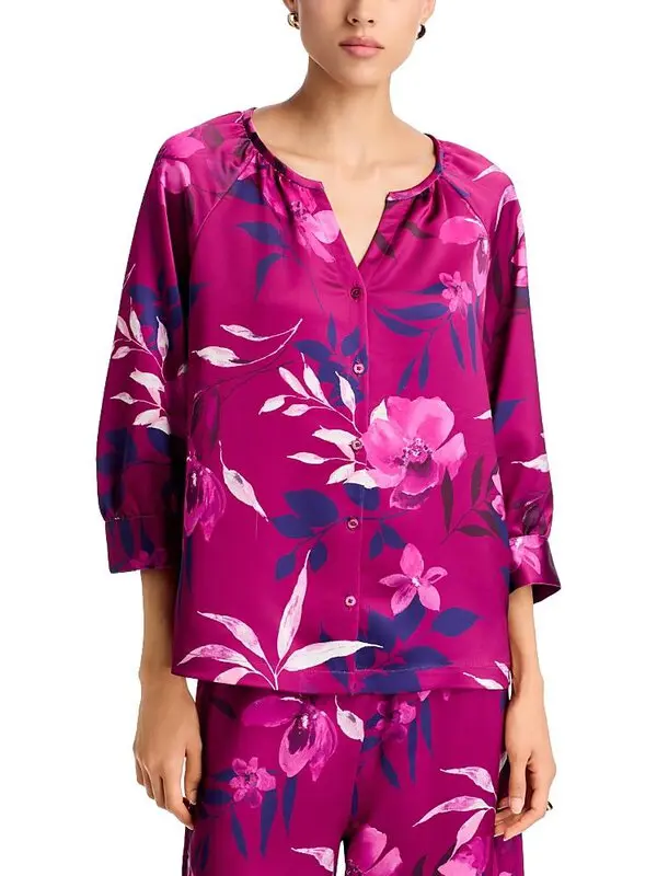 Tommy Bahama Sunset Shimmers V Neck 3/4 Sleeve Top - Cabernet Crush