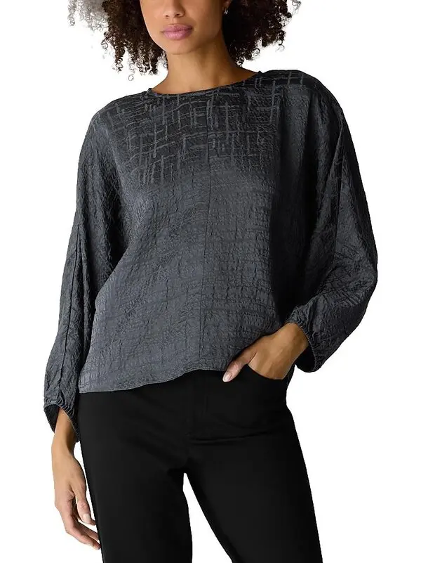 Eileen Fisher Silk Jacquard Dolman Sleeve Top - Graphite
