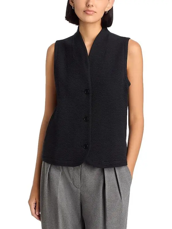 Eileen Fisher Textured High Collar Vest - Black