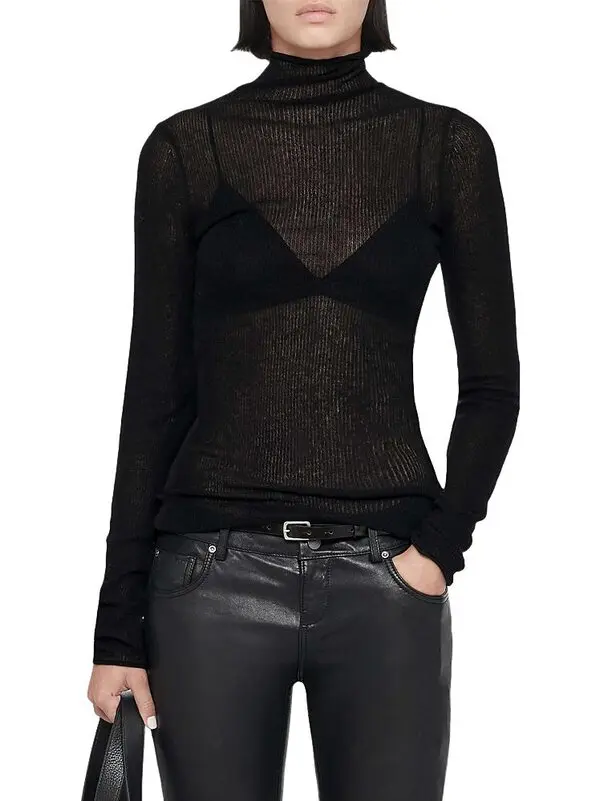 ALLSAINTS Pike Sheer Roll Neck Sweater - Black