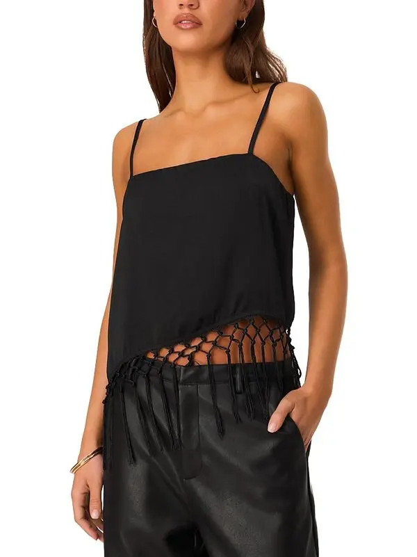 SNDYS. Pim Fringe Cropped Square Neck Camisole - Black