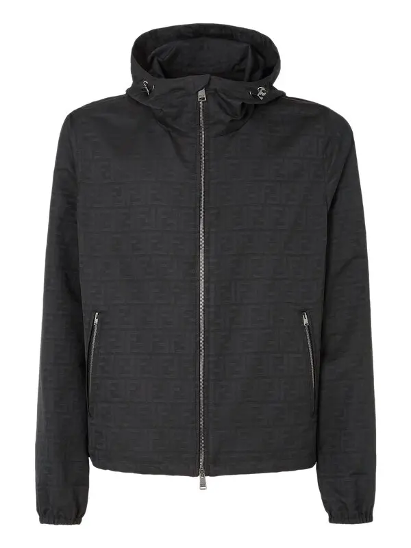 Fendi S Polyester Track Jacket With Elastic Cuffs, Two-way Zipper, Drawstring Hem & Side Zip Pockets - Charcoal