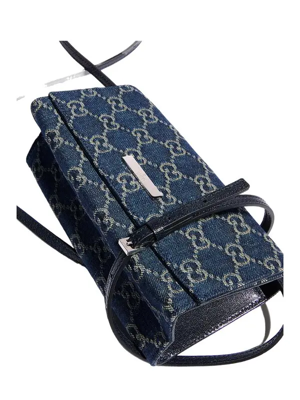Gucci Mini Gg Denim Crossbody Bag With Detachable Leather Strap - Blu