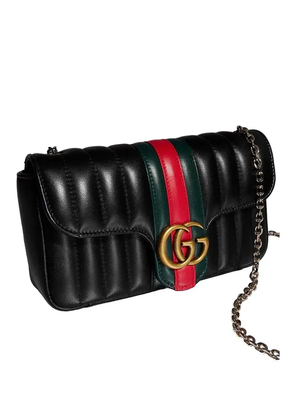 Gucci Double G Mini Leather Shoulder Bag With Detachable Chain Strap - Nero