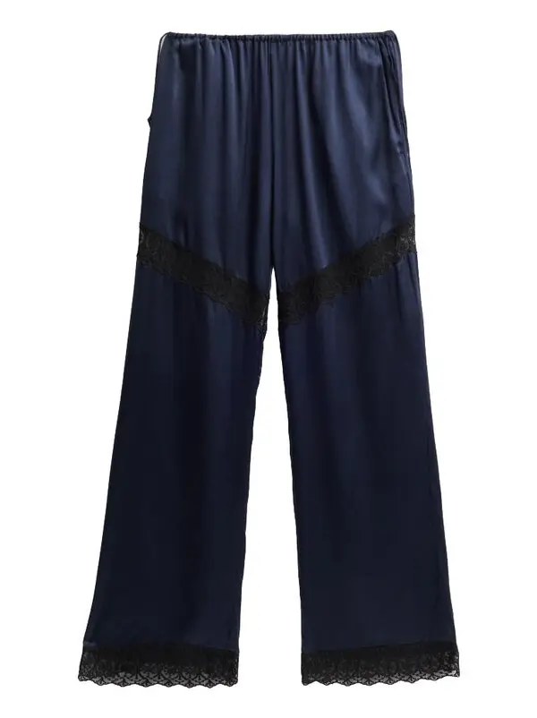 THE GARMENT Cata Stretch-silk Lace-trim Pants - Blue