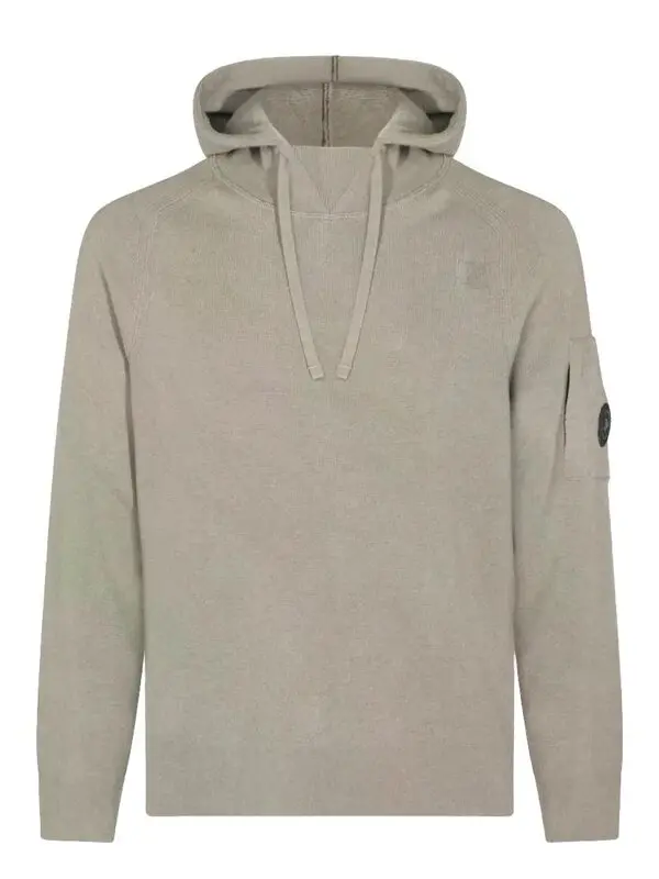 C.P. COMPANY Lambswool Lens Knitted Hooded Sweater - Neutrals