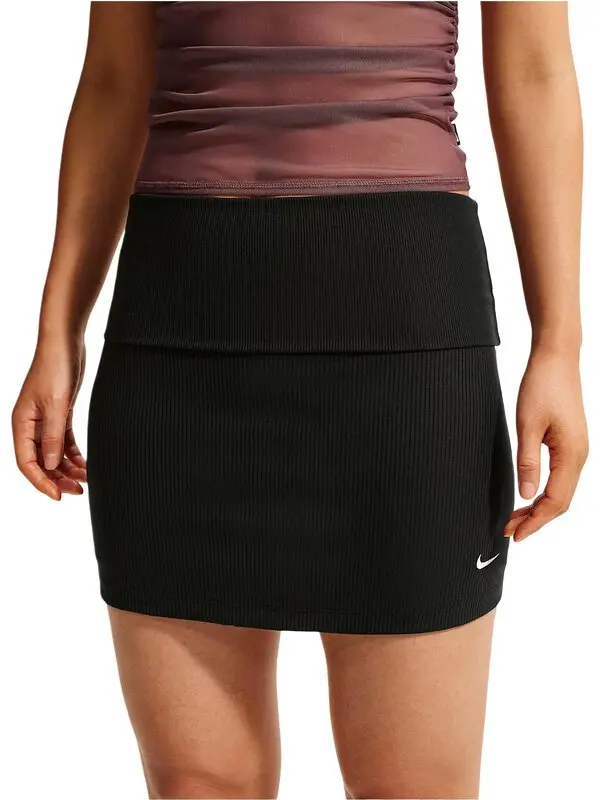 Nike Chill Knit Mid-rise Ribbed Skort 'black Sail - Black/sail
