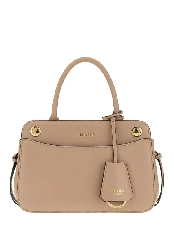 Prada Beige Leather Mini Carry Handbag - Nude Beige