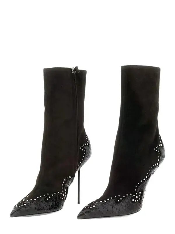 Paris Texas Lidia Queen Of Hearts Embroidered Pointed-toe Ankle Boots - Brown