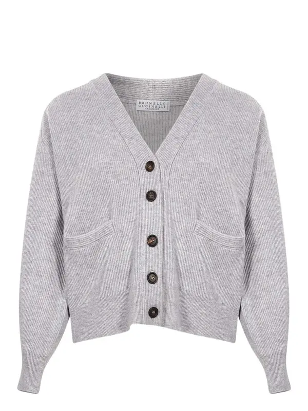 Brunello Cucinelli Ribbed-knit V-neck Cardigan - Gray