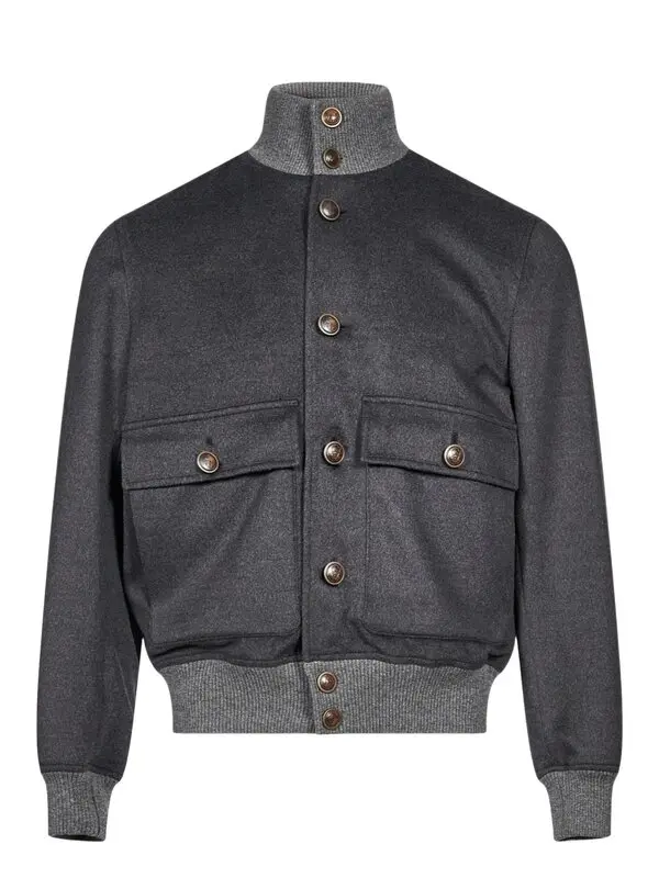 Brunello Cucinelli Button-up Bomber Jacket - Charcoal