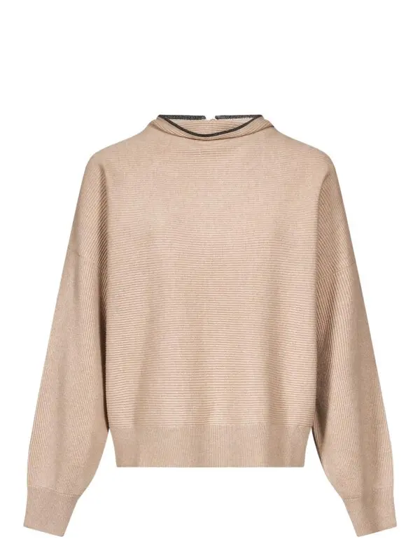 Brunello Cucinelli Monili-trimmed Ribbed-knit Sweater - Beige