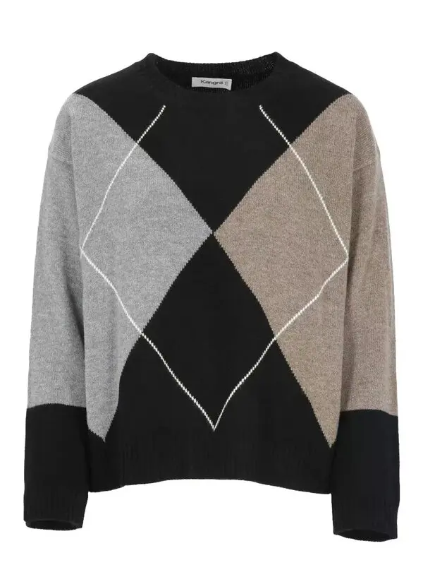 KANGRA Argyle-pattern Intarsia-knit Sweater - Black