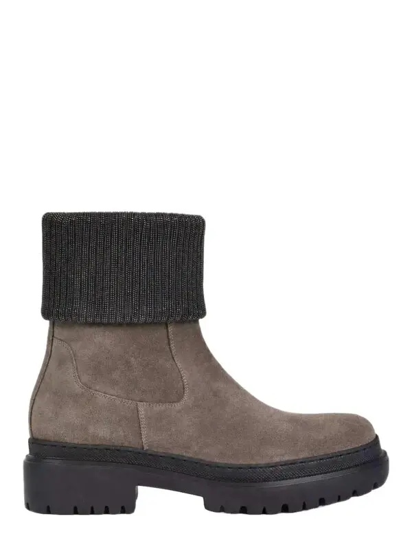 Brunello Cucinelli Monili-embellished Suede Ankle Boots - Grey