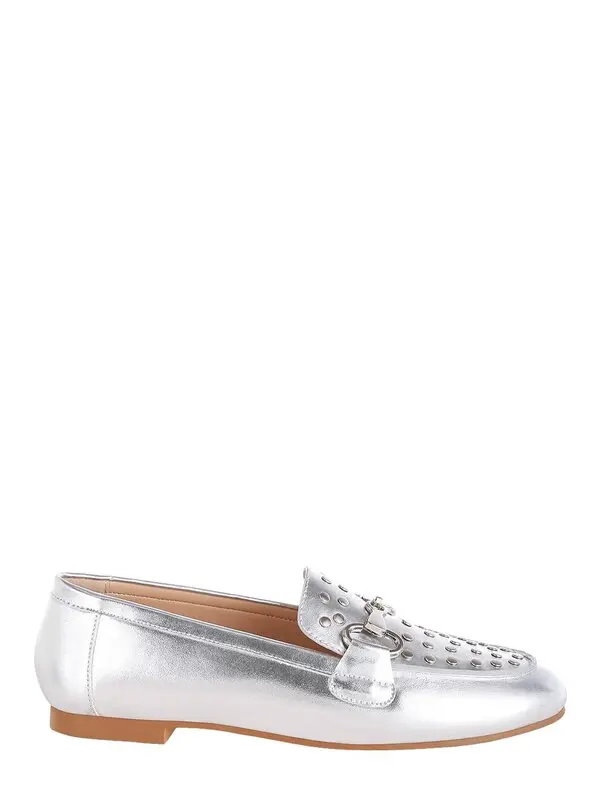 RAG & CO Estafa Horsebit & Studs Metallic Pleather Loafers In By - Silver