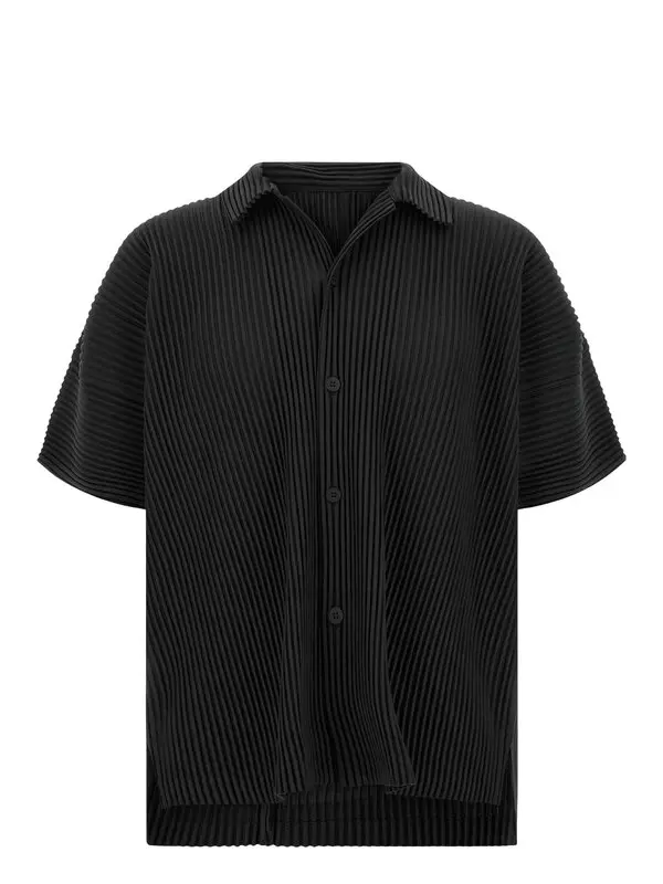 Issey Miyake Pleated Polo Shirt - Black