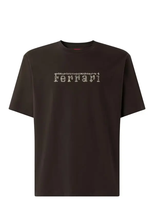 FERRARI Cotton T-shirt With Embroidered Logo - Brown