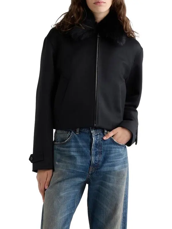 Acne Studios Odayla Wool Jacket With Genuine Shearling Collar - Black