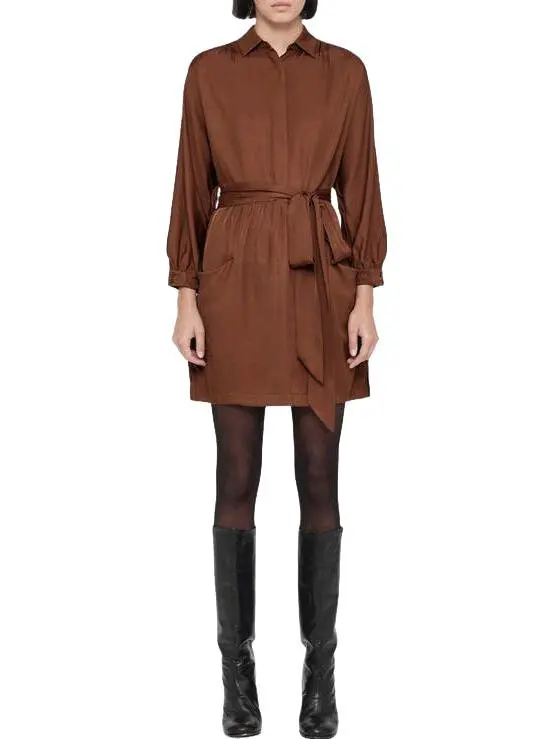 ALLSAINTS Noora Silk Blend Shirt Dress - Rust Red