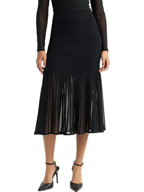 OPEN EDIT Ribbed Sweater Midi Skirt - Black