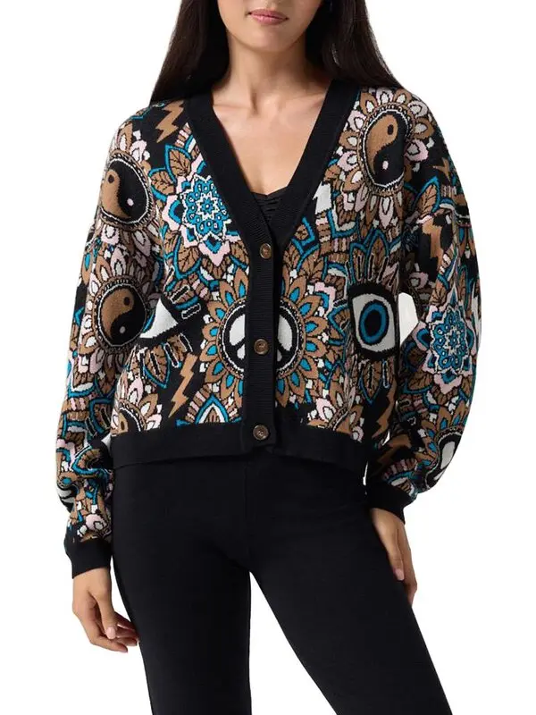 Spiritual Gangster High Vibes Delaney Cardigan - Black/multi