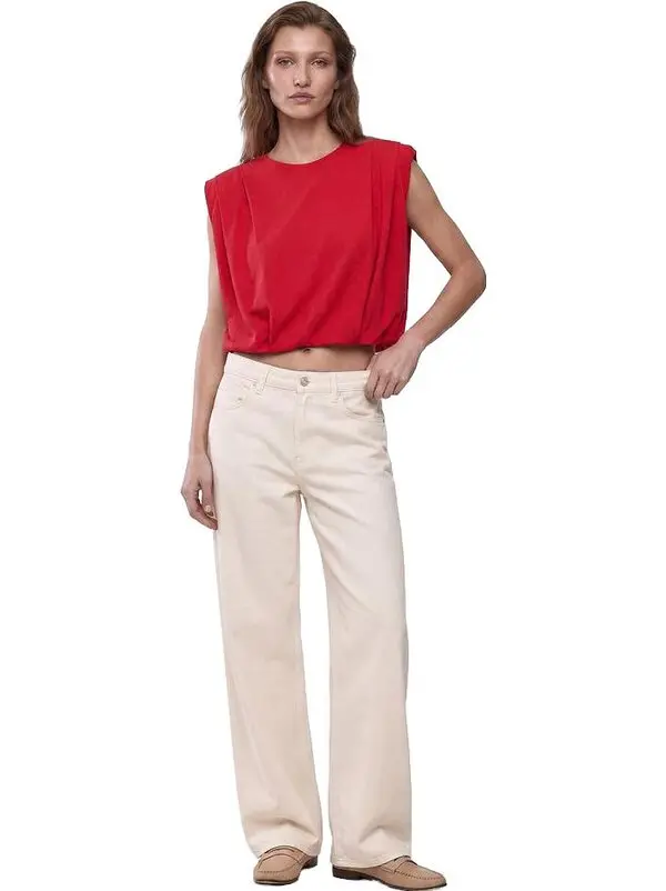 Koton Cotton Crew Neck Sleeveless T-shirt With Shoulder Pads - Red