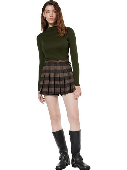 Koton Regular Fit Long Sleeve Ribbed Mock Neck Top - Khaki