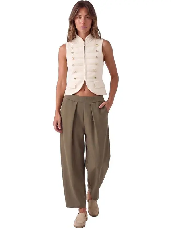 Koton Modal Blend Mid Rise Pleated Balloon Pants - Khaki