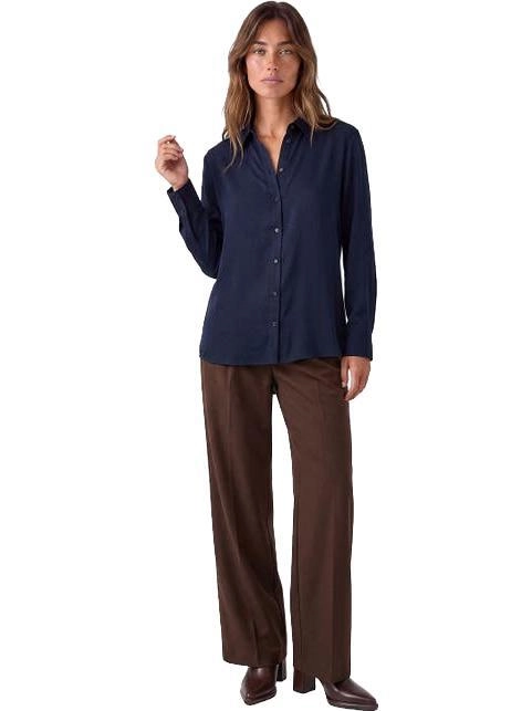 Koton Long Sleeve Collared Satin Shirt - Navy