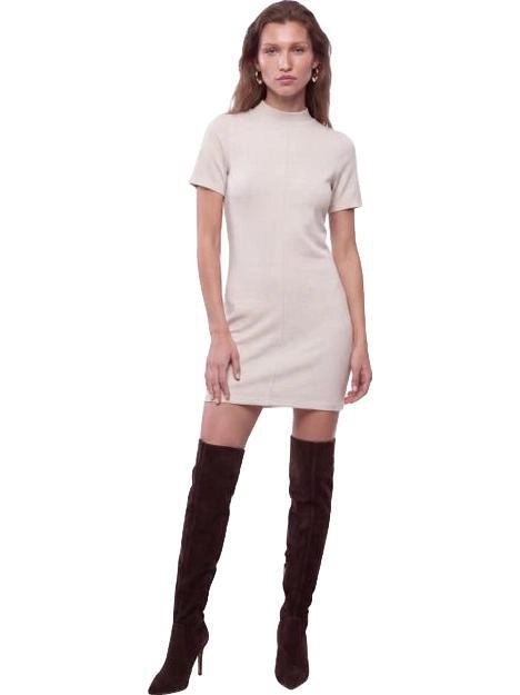 Koton Slim Funnel Neck Short Sleeve Mini Dress - Beige