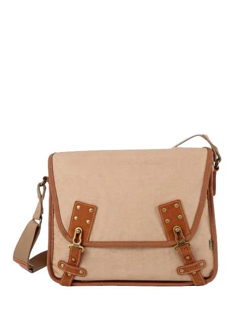 TSD BRAND Dolphin Studded Canvas Messenger Bag - Beige