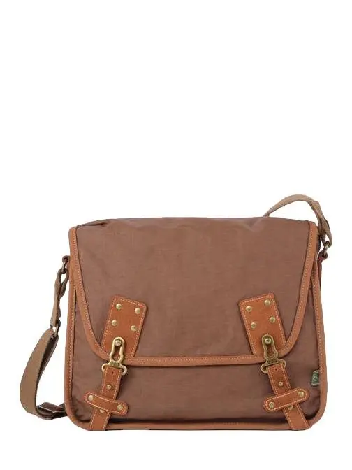TSD BRAND Dolphin Studded Canvas Messenger Bag - Coffee
