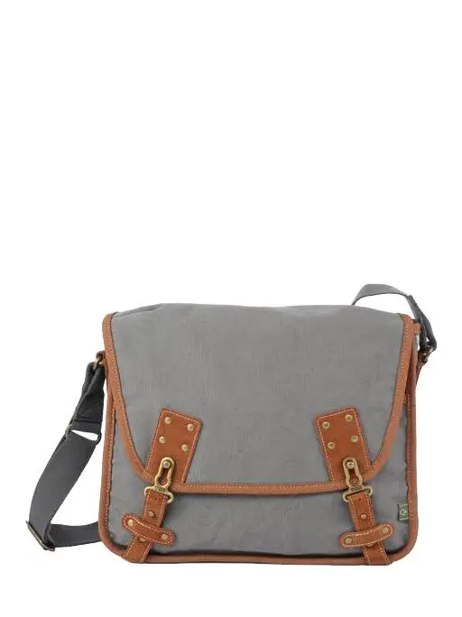 TSD BRAND Dolphin Studded Canvas Messenger Bag - Grey
