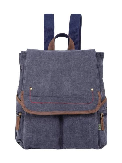 TSD BRAND Atona Canvas Flap Laptop Backpack - Navy