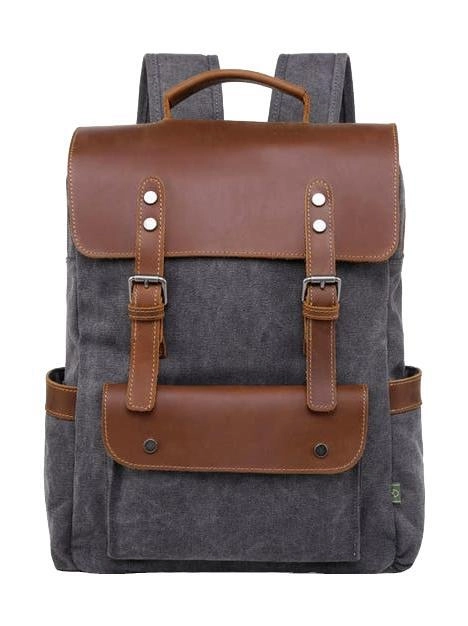 TSD BRAND Valley Hill Canvas Laptop Backpack - Grey