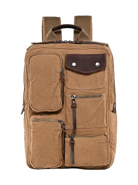 TSD BRAND Ridge Valley Canvas Laptop Backpack - Camel