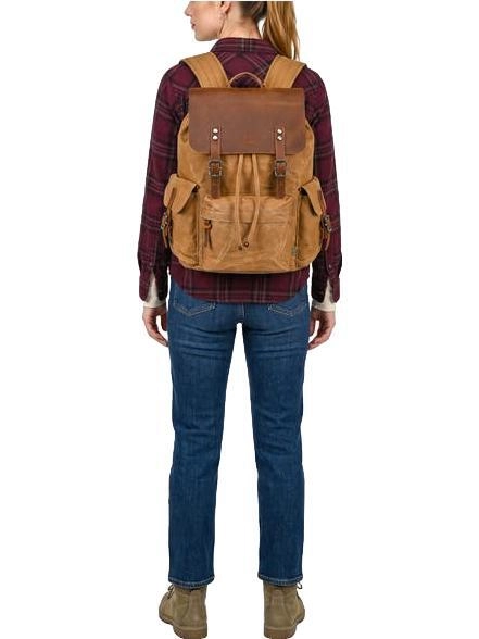 TSD BRAND Stone Creek Waxed Canvas Laptop Backpack - Camel