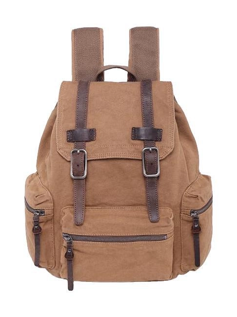 TSD BRAND Silent Trail Canvas Drawstring Laptop Backpack - Camel