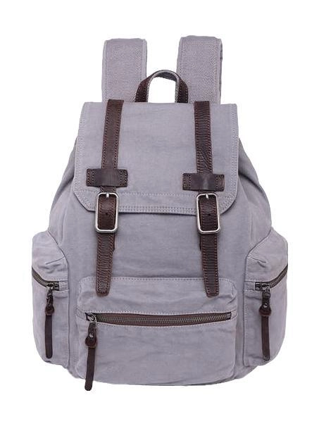TSD BRAND Silent Trail Canvas Drawstring Laptop Backpack - Grey