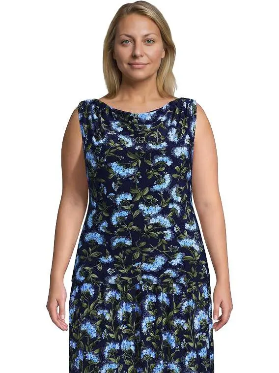 LANDS' END Sleeveless Silky Knit Drape Front Top - Deep Sea/blue Hydrangea