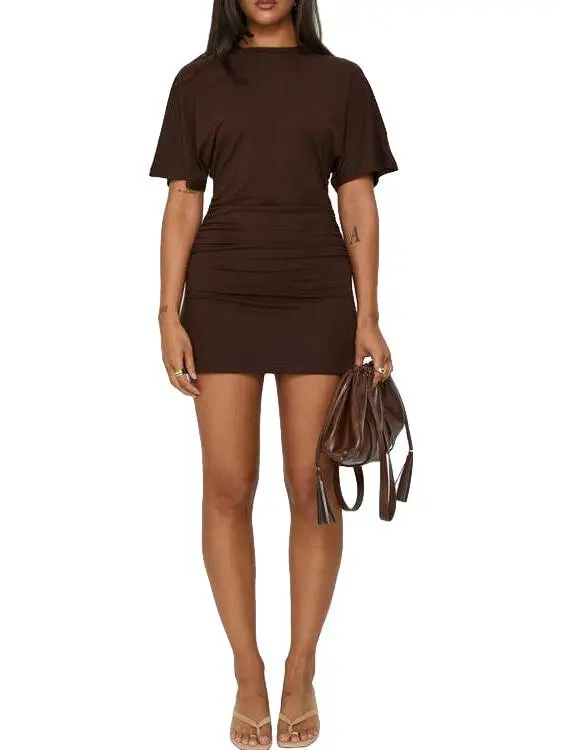 Princess Polly Hunni Ruched T-shirt Minidress - Brown