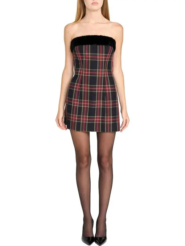 WAYF X Rose Lola Gramercy Strapless Faux Fur Trim Minidress - Navy