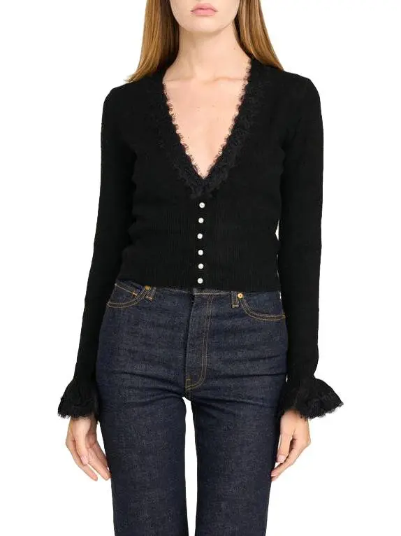 WAYF X Rose Lola Carolyn Lace Trim Cardigan - Black