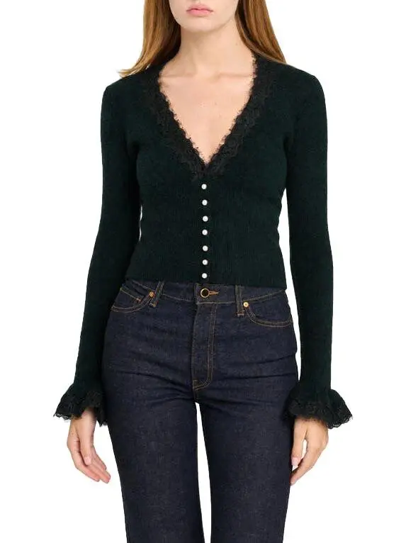 WAYF X Rose Lola Carolyn Lace Trim Cardigan - Emerald